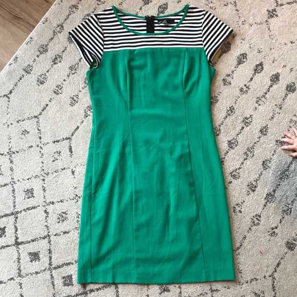 C. Luce | Dresses | Green Dress With Black And White Striped Detail ...